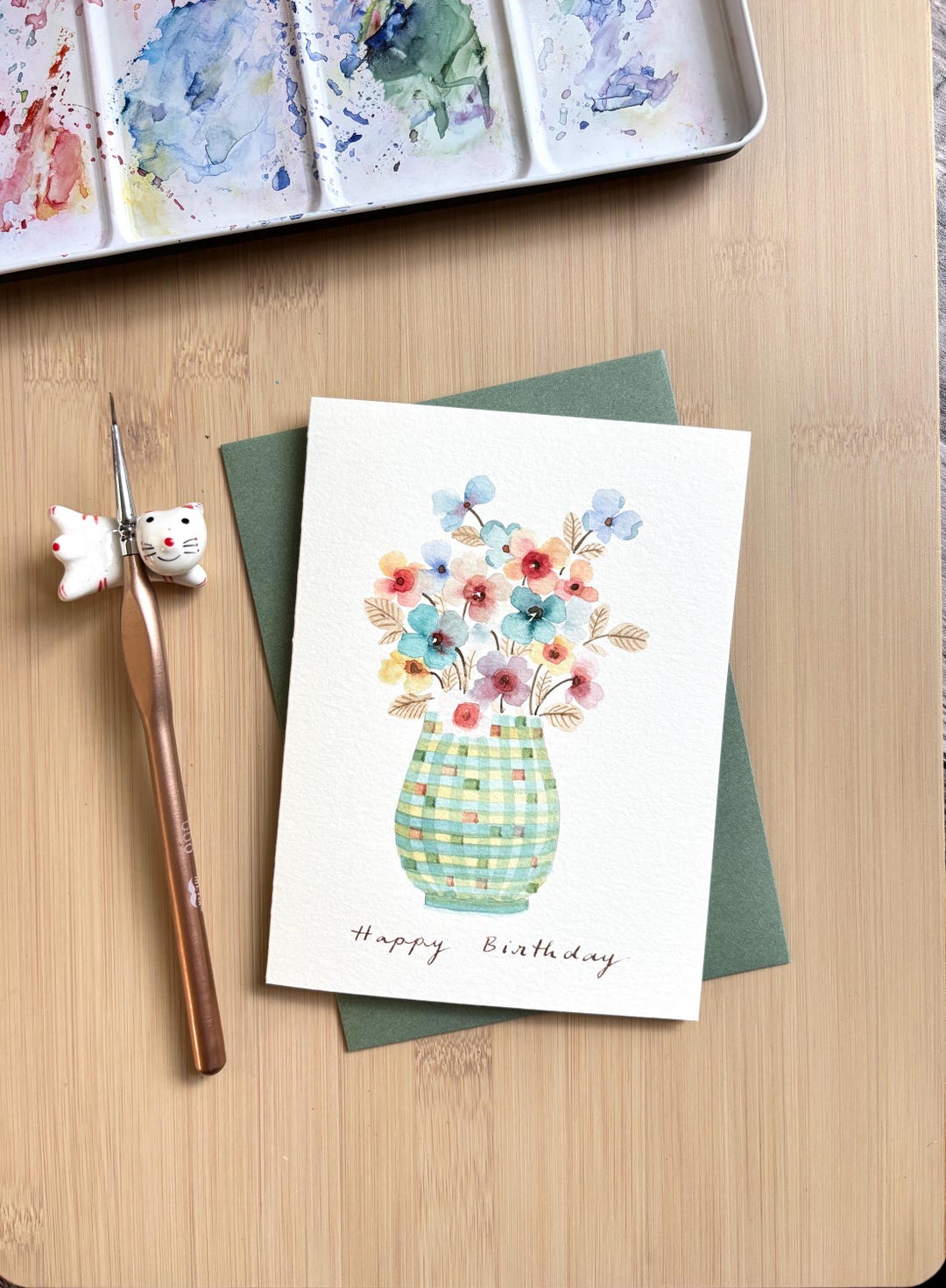 Handmade Watercolor Birthday Card: Floral Design With Envelope - Etsy
