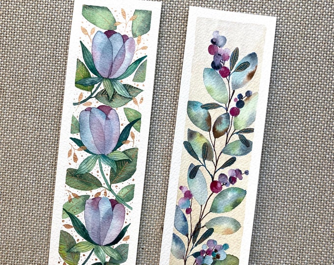 Botanical Bookmarks, Set of 2, Original Hand Painted Water Color ...