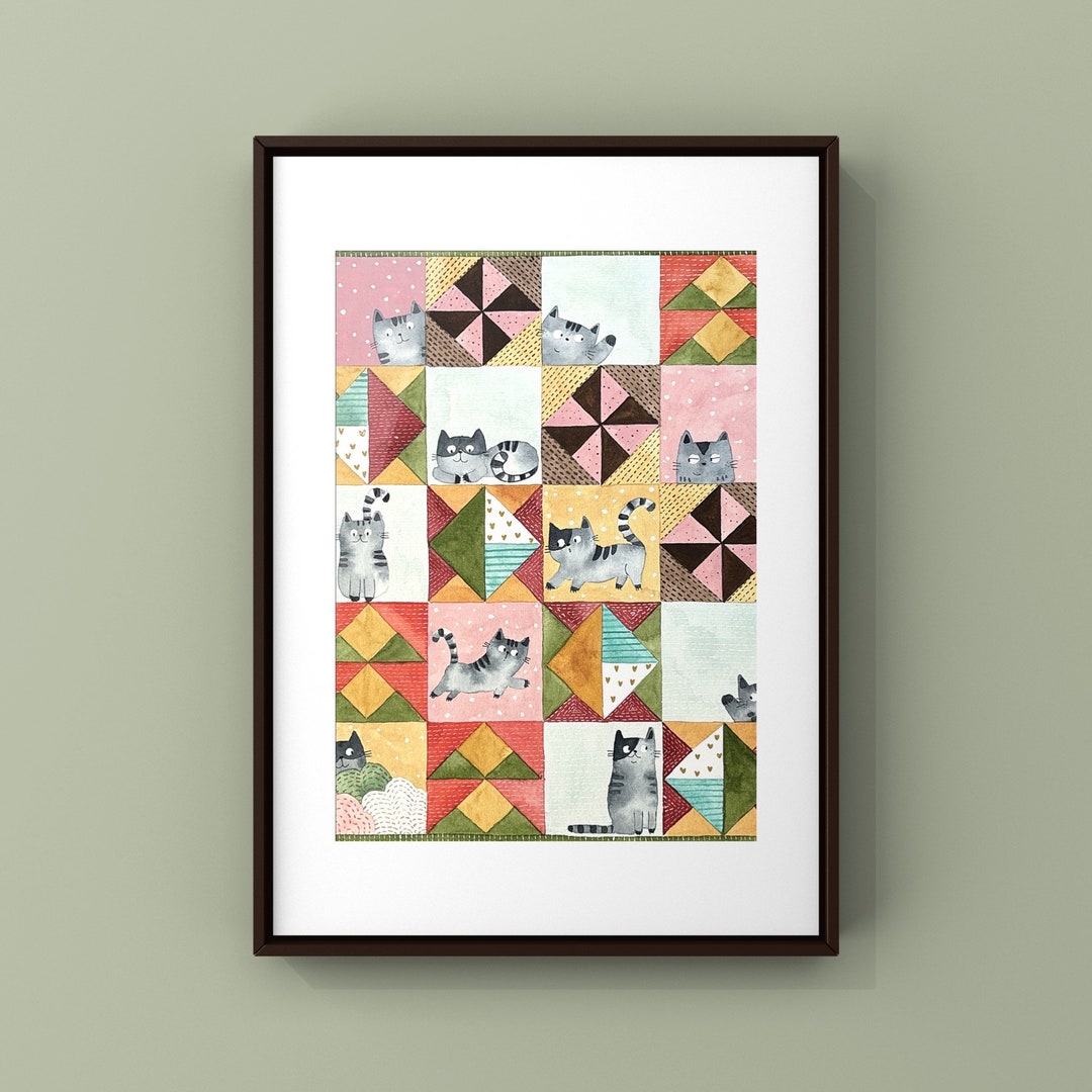 Original Watercolor Art, Not a Print, 9.4x11.8, Colorful Art, Cats Art ...