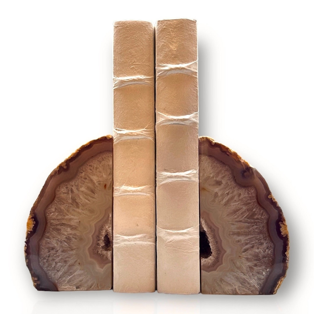Crystal Bookends W/ Geode Center, Natural Agate Stone, Organic Home ...