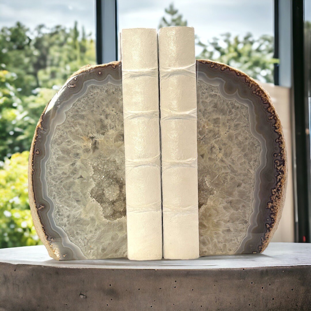 XL Crystal Bookends W/ Agate Geode Center, Large Stone Bookends ...