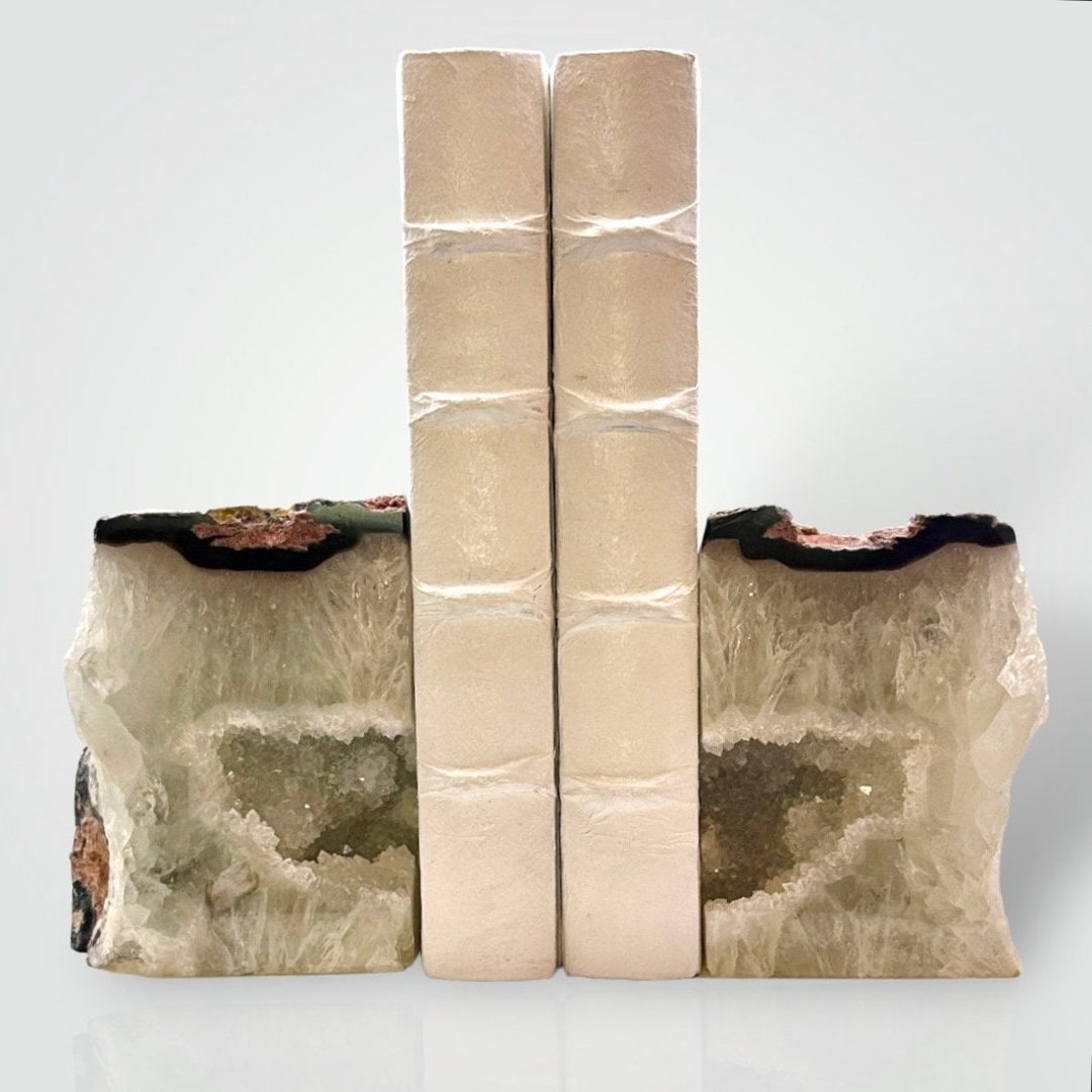 Crystal Bookends W/ White Geode Center, Natural Agate Stone, Bookshelf ...