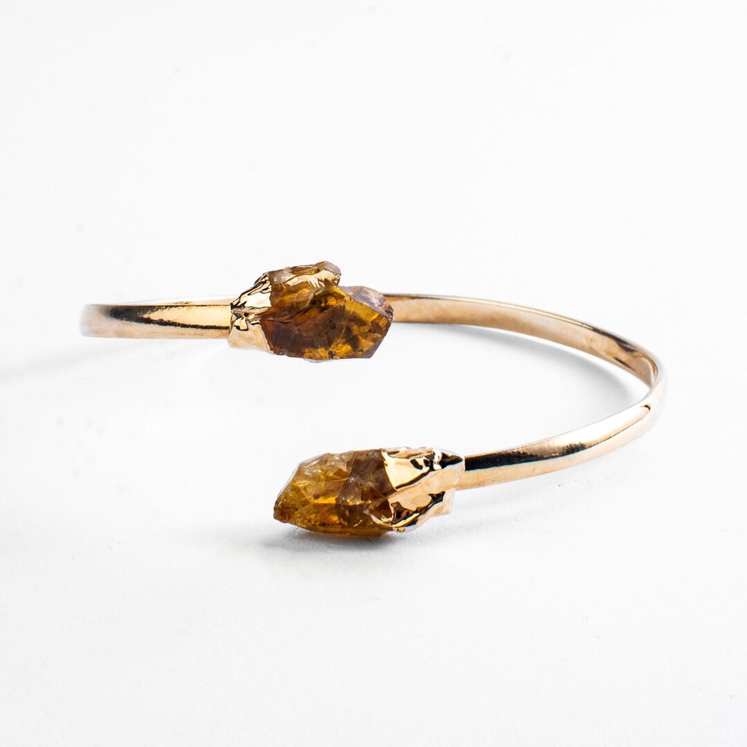 Citrine Rough Crystal Gold Bangle Bracelet, Gift for Her, Anniversary ...