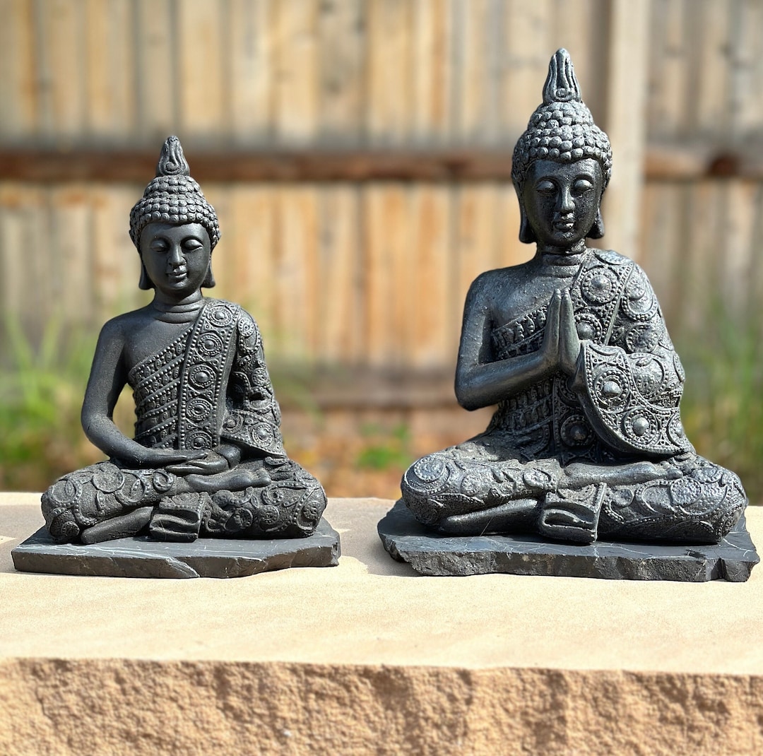 Large Black Shungite Buddha Statue Flat Base Solid Natural Stone EMF ...
