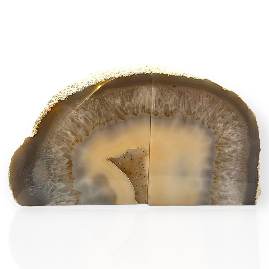 Agate Crystal Bookends W/ Geode Center, Natural Stone, Bookshelf Decor ...