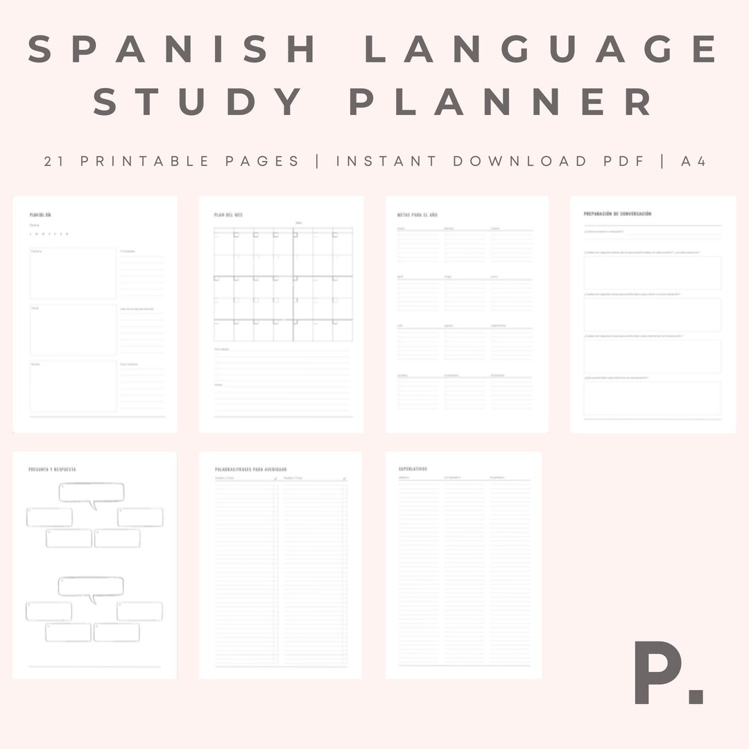Spanish Language Study Guide - Printable Planner | Workbook | 21 Pages ...