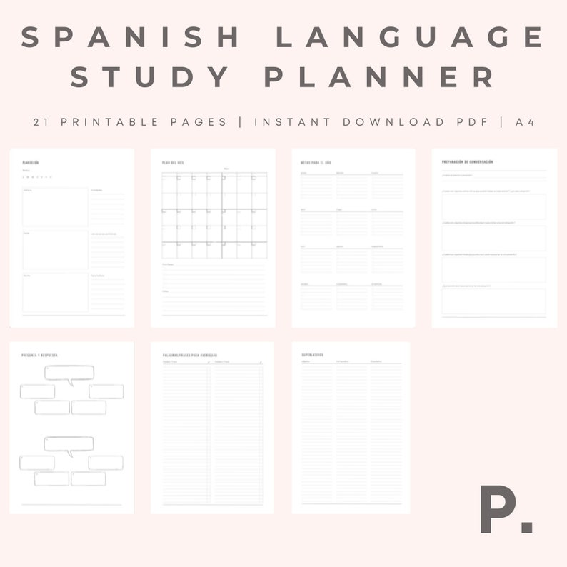 Spanish Language Study Guide - Printable Planner | Workbook | 21 Pages ...