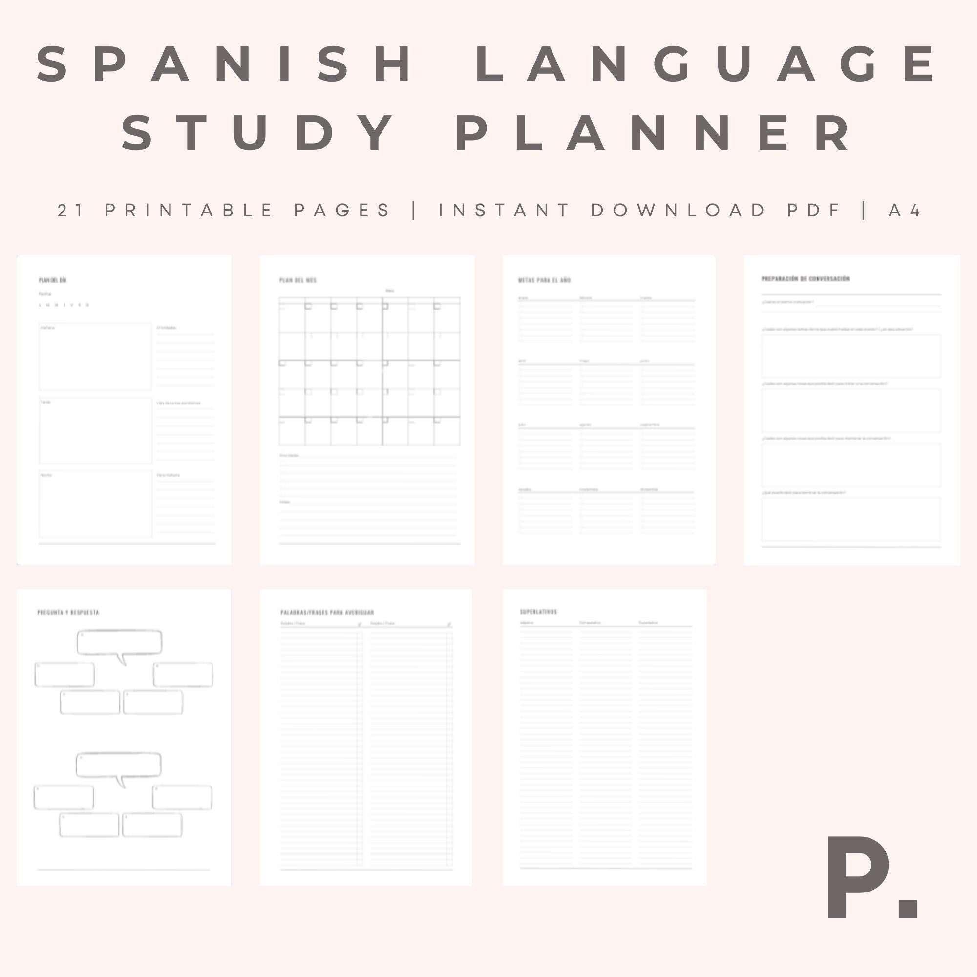 Spanish Language Study Guide - Printable Planner | Workbook | 21 Pages ...