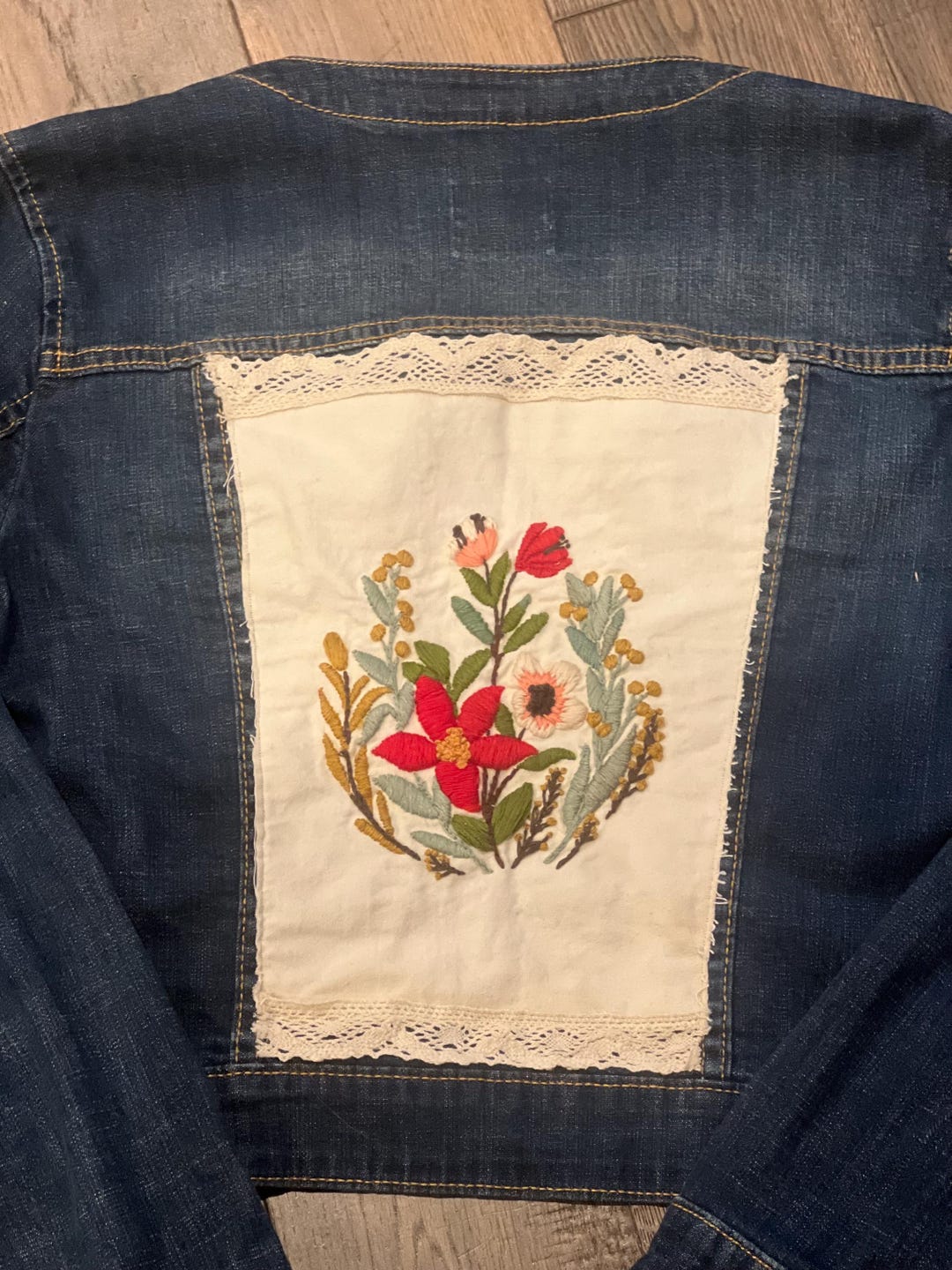 Embrodiered White Jacket With Patches, Flowers and Tribal on Back. - Etsy