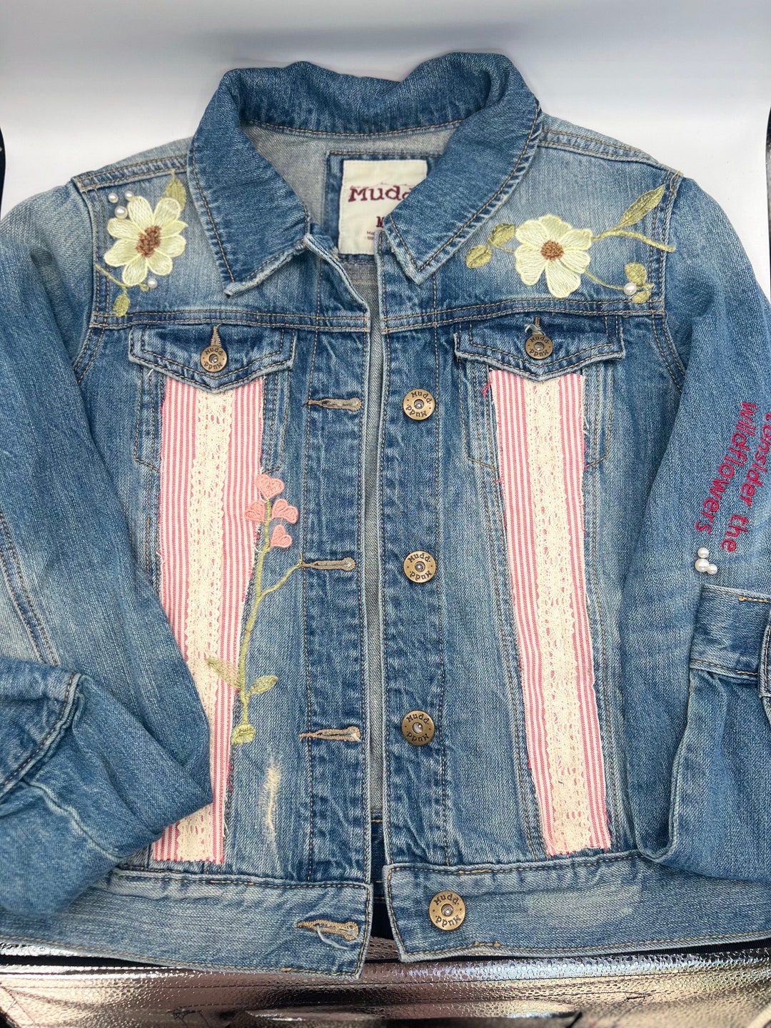 Custom Embroidered Jean Jacket With Flowers,pearls and Consider the ...