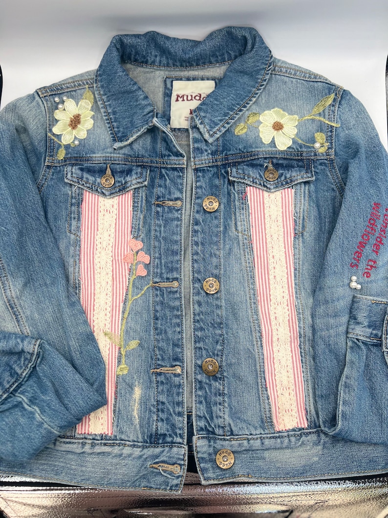Custom Embroidered Jean Jacket With Flowers,pearls and Consider the ...