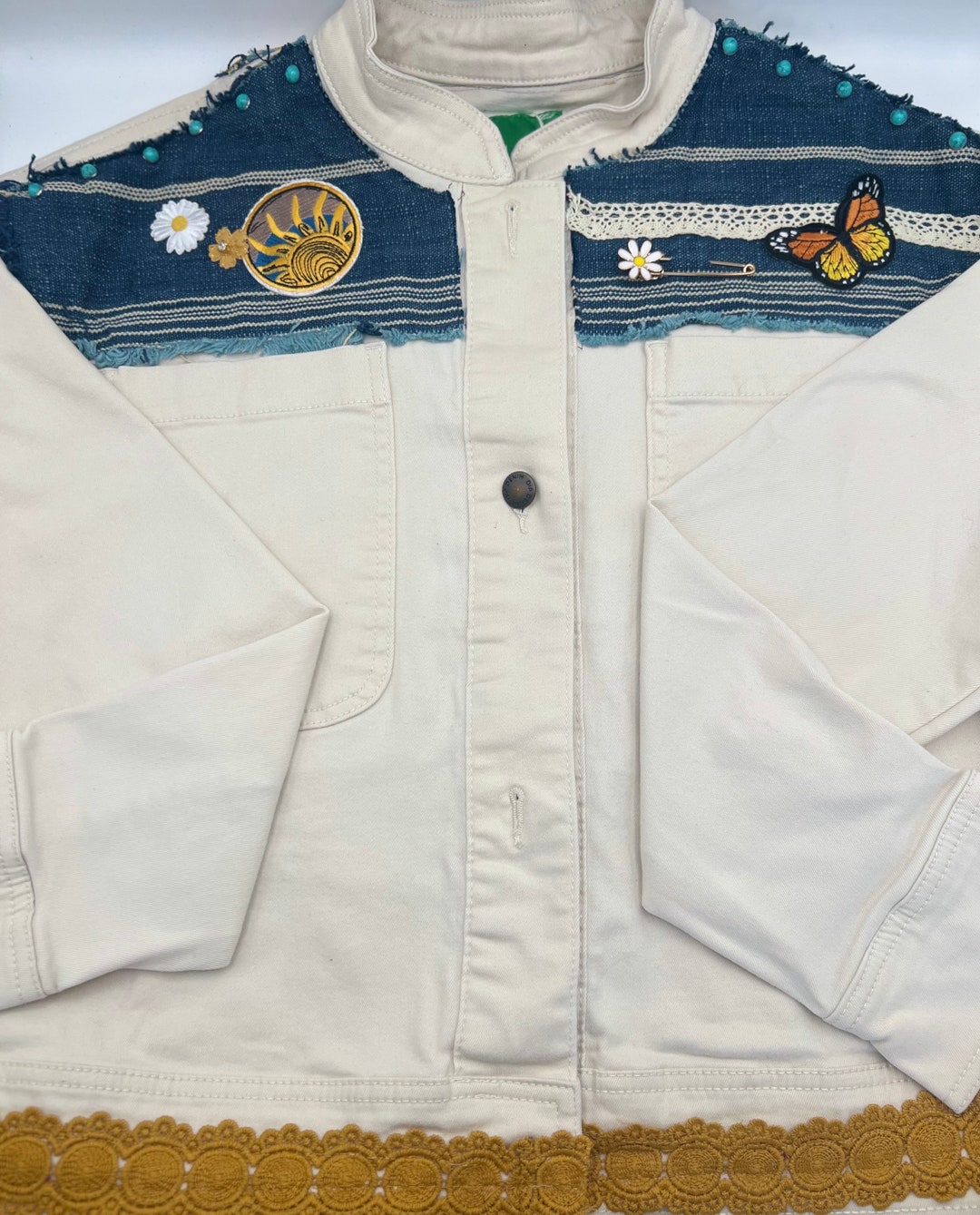 Embrodiered White Jacket With Patches, Flowers and Tribal on Back. - Etsy