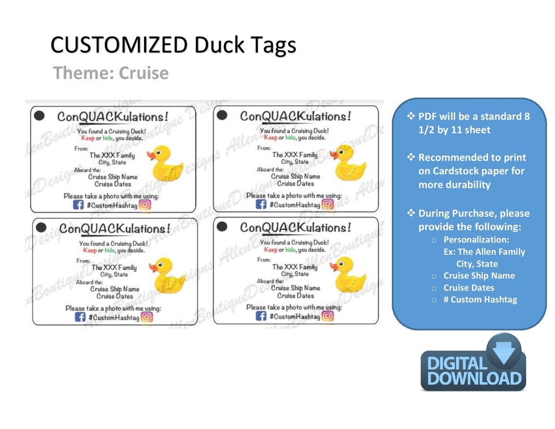 Customized Duck Tags: Theme Cruise / Customized With Your - Etsy