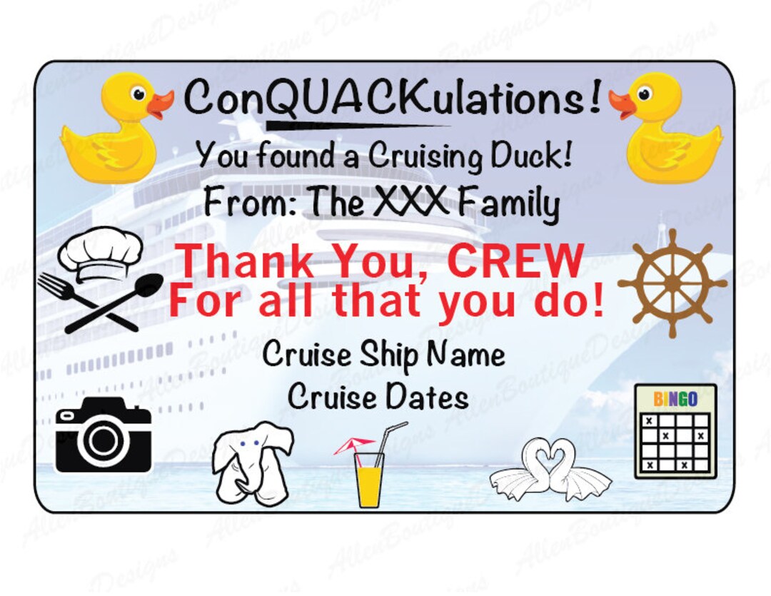Custom Cruise Duck Tags: Thank You Crew (digital Download) - Etsy