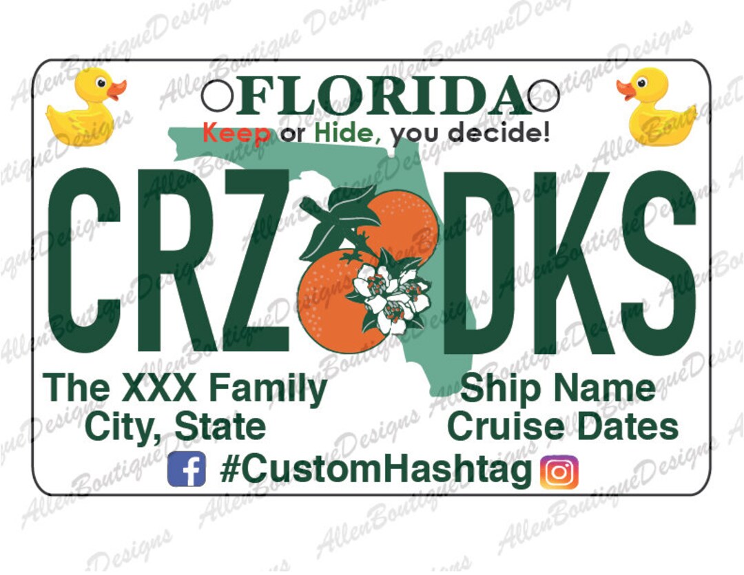 Florida License Plate / Cruise Duck Tags / Customized With Your ...