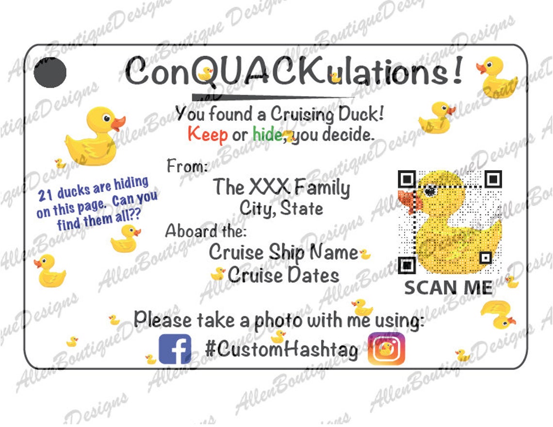 Custom Cruise Duck Tags With QR Code (digital Download) - Etsy