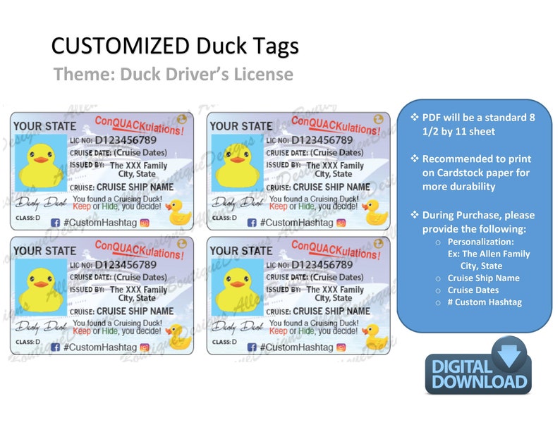 Customized Duck Tags: Duck Driver's License / Customized - Etsy