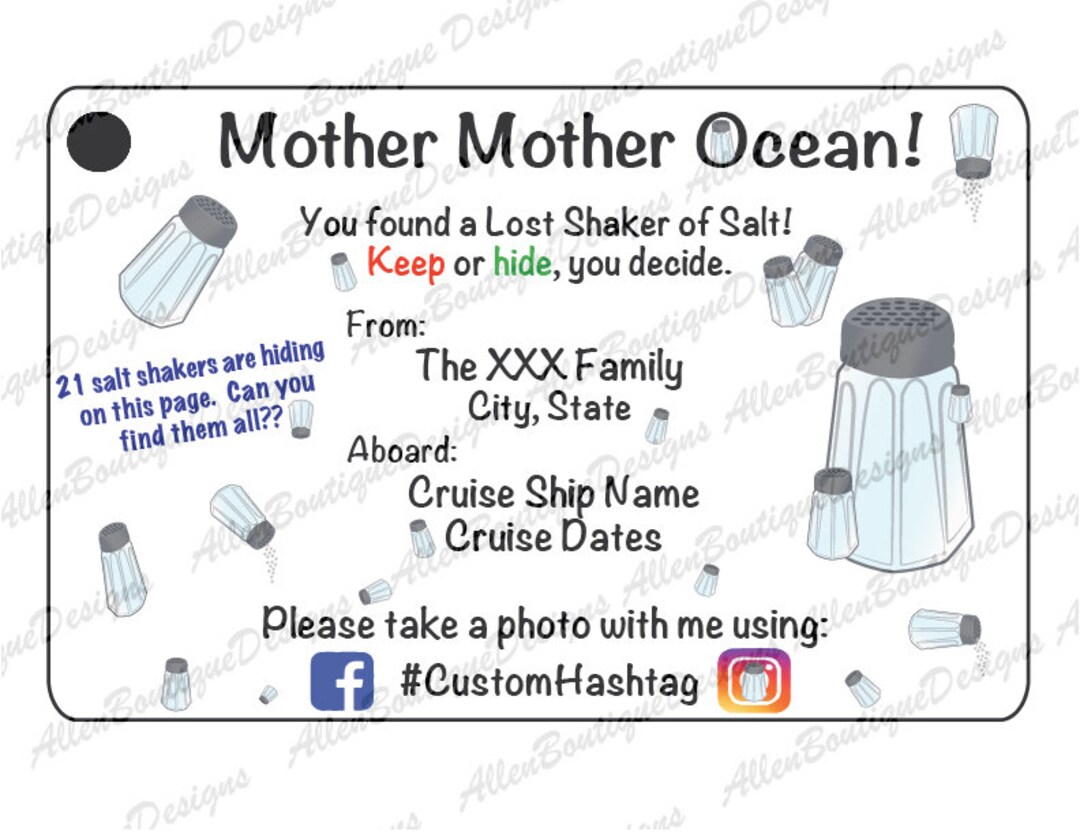 Customized Salt Shaker Tags: Riddle Cruise / Customized With Your ...