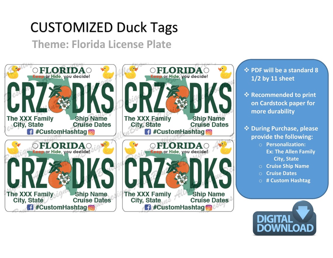 Florida License Plate / Cruise Duck Tags / Customized With - Etsy