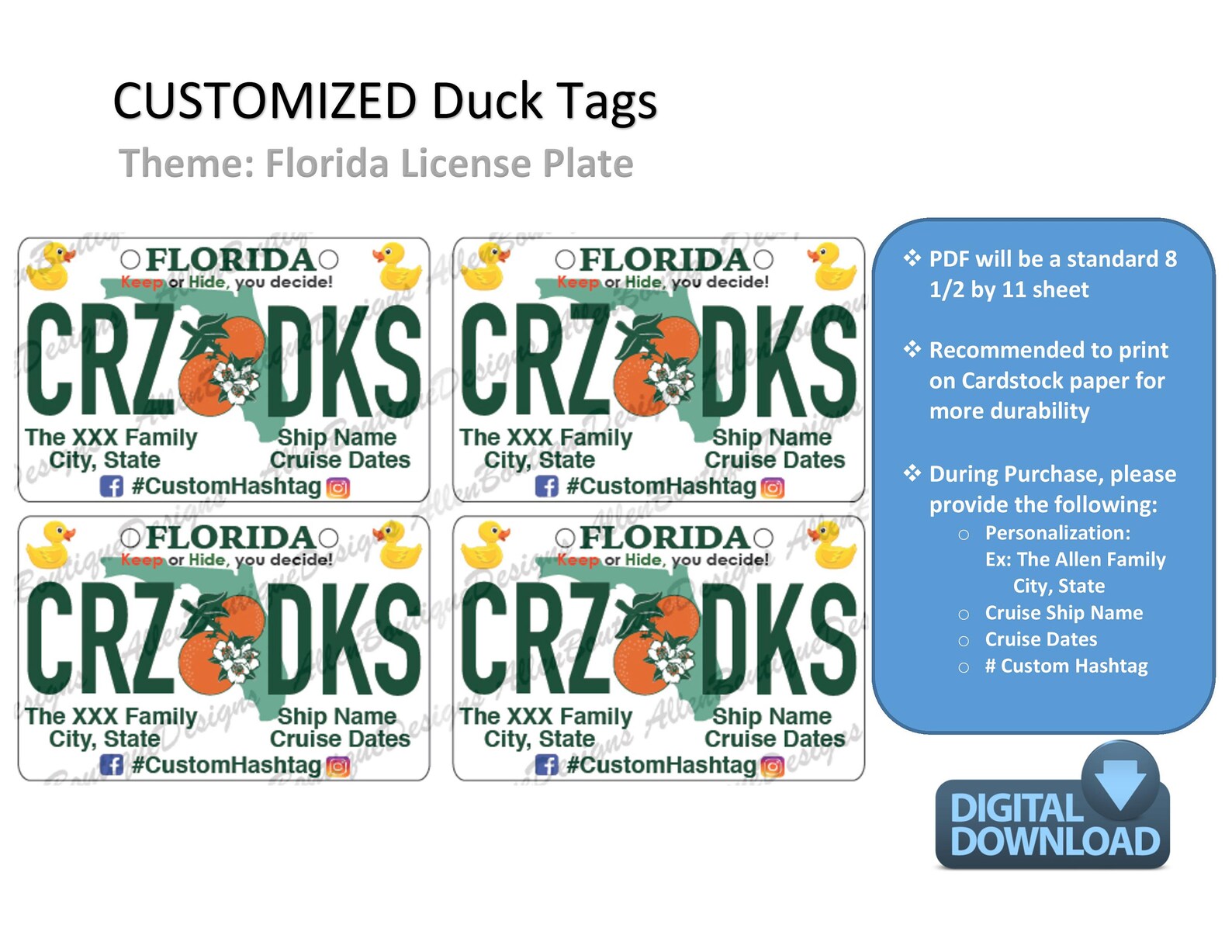 Florida License Plate / Cruise Duck Tags / Customized With - Etsy