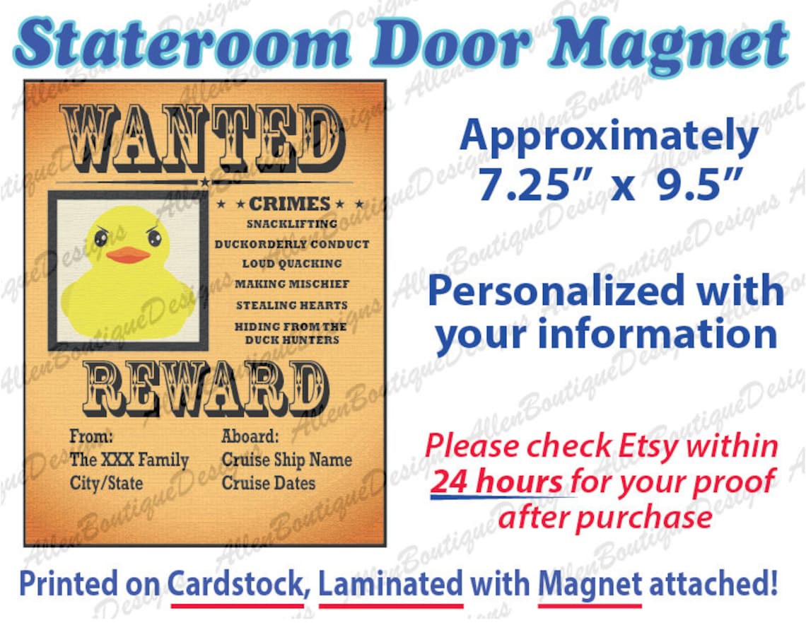 Duck Wanted Poster Cruise Magnet | Personalized Stateroom Door Decor - Etsy