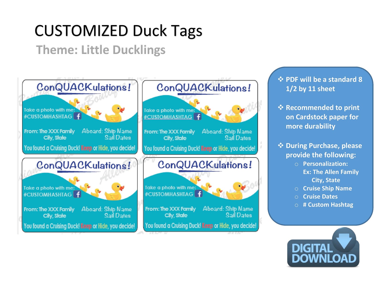 Customized Duck Tags: Theme Cruise Little Ducklings / - Etsy