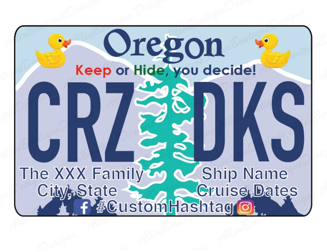 Oregon License Plate / Cruise Duck Tags / Customized With Your Personal ...