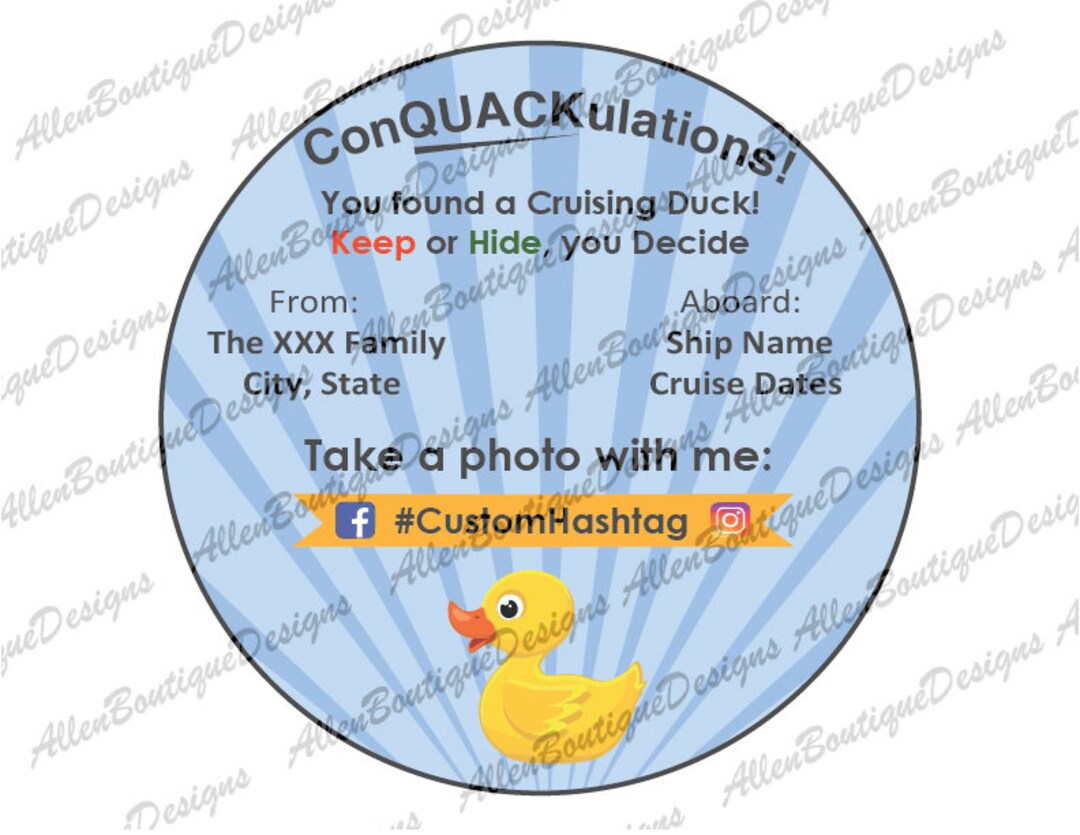 Custom Cruise Duck Tags: Personalized Round Design (digital Download ...