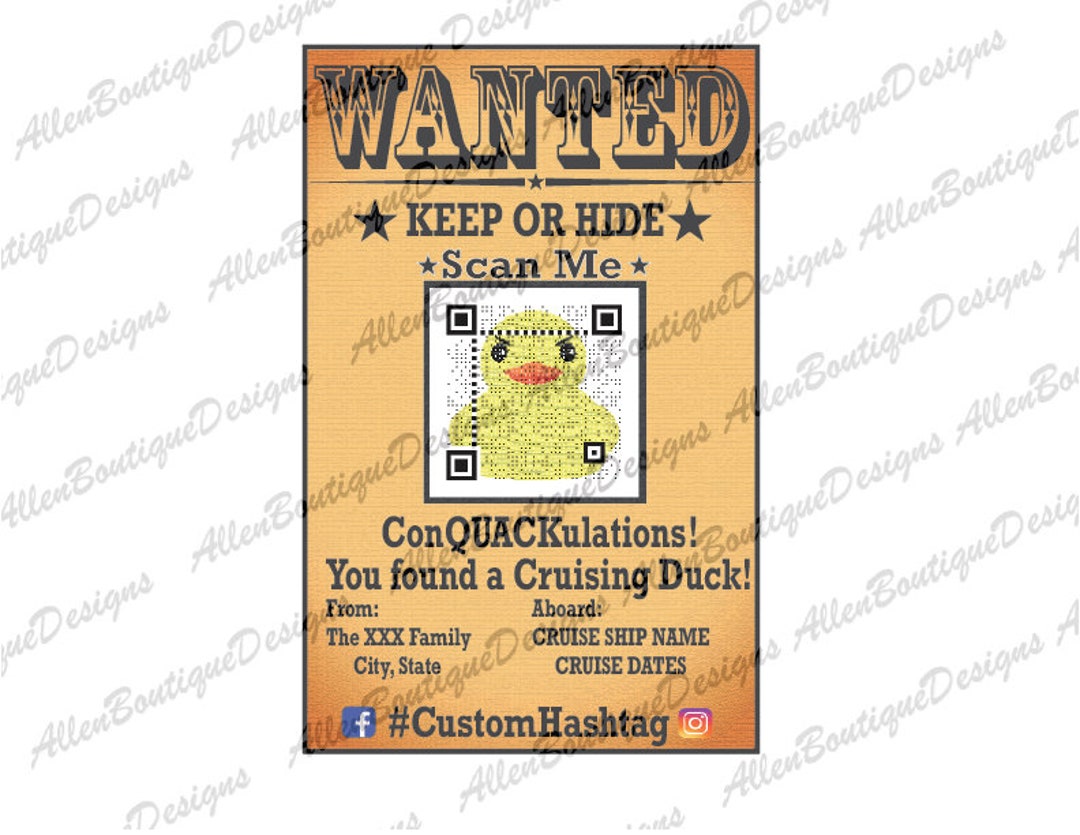 Wanted Poster Customized Duck Tags: Theme Wanted Poster W/ QR Code ...