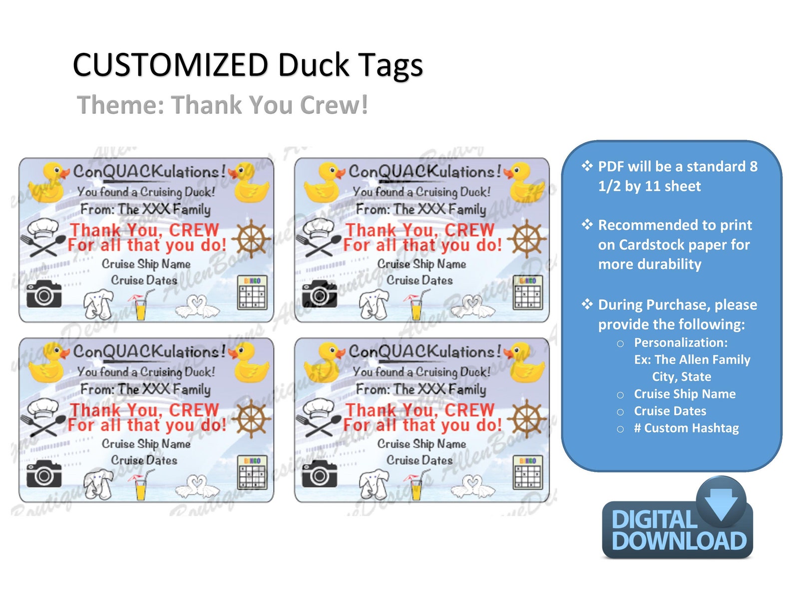Thank You Crew Customized Duck Tags: Theme Thank You Crew / - Etsy