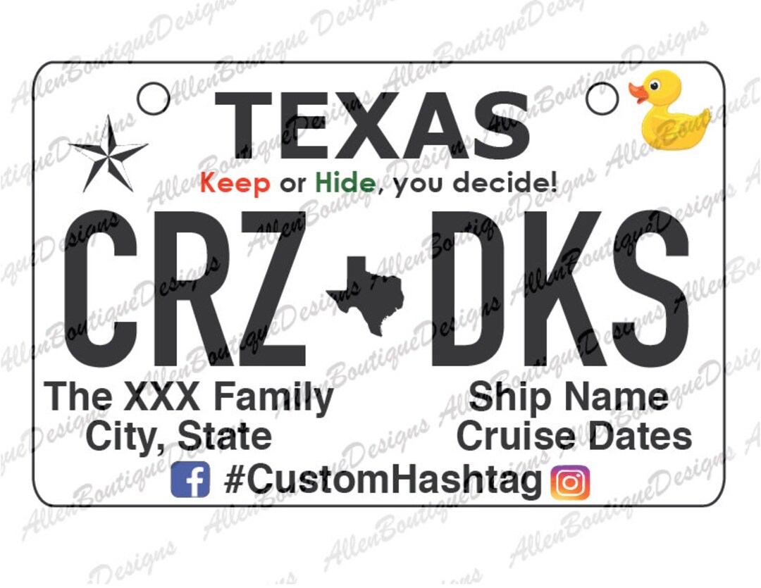 Texas License Plate Cruise Duck Tags, Personalized (digital Download ...
