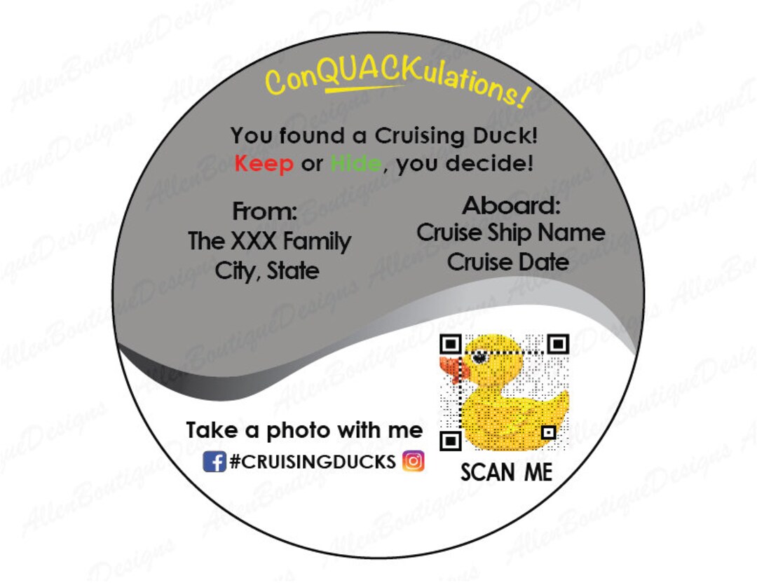 Platinum Customized Duck Tags: Theme Cruise Round Duck Tags With QR ...