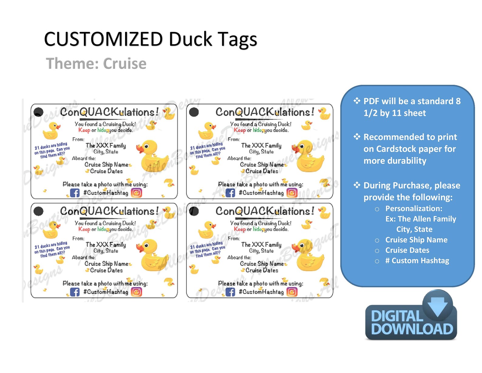Customized Duck Tags: Riddle Cruise / Customized With Your - Etsy