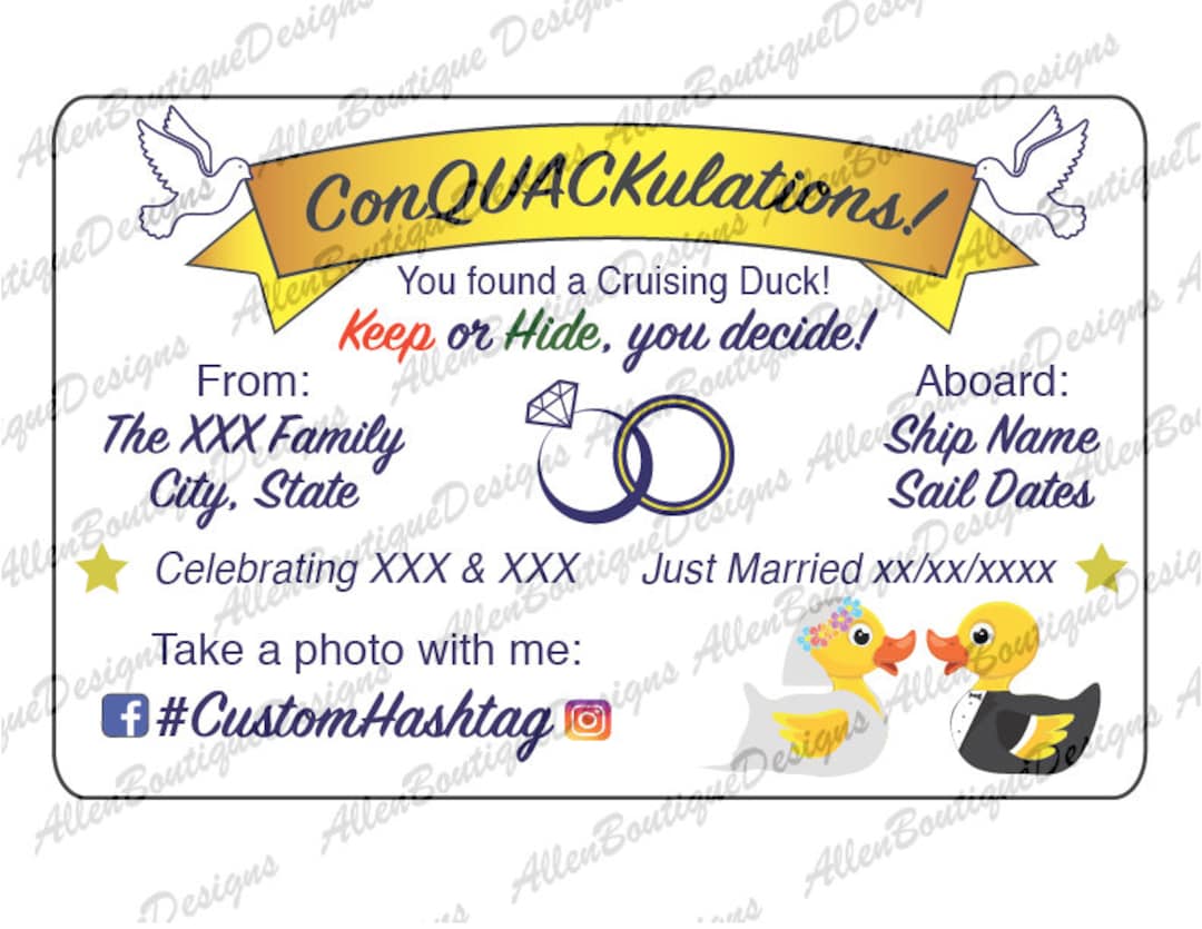Wedding, Engagement, Honeymoon Duck Tags With Bride and Groom - Etsy