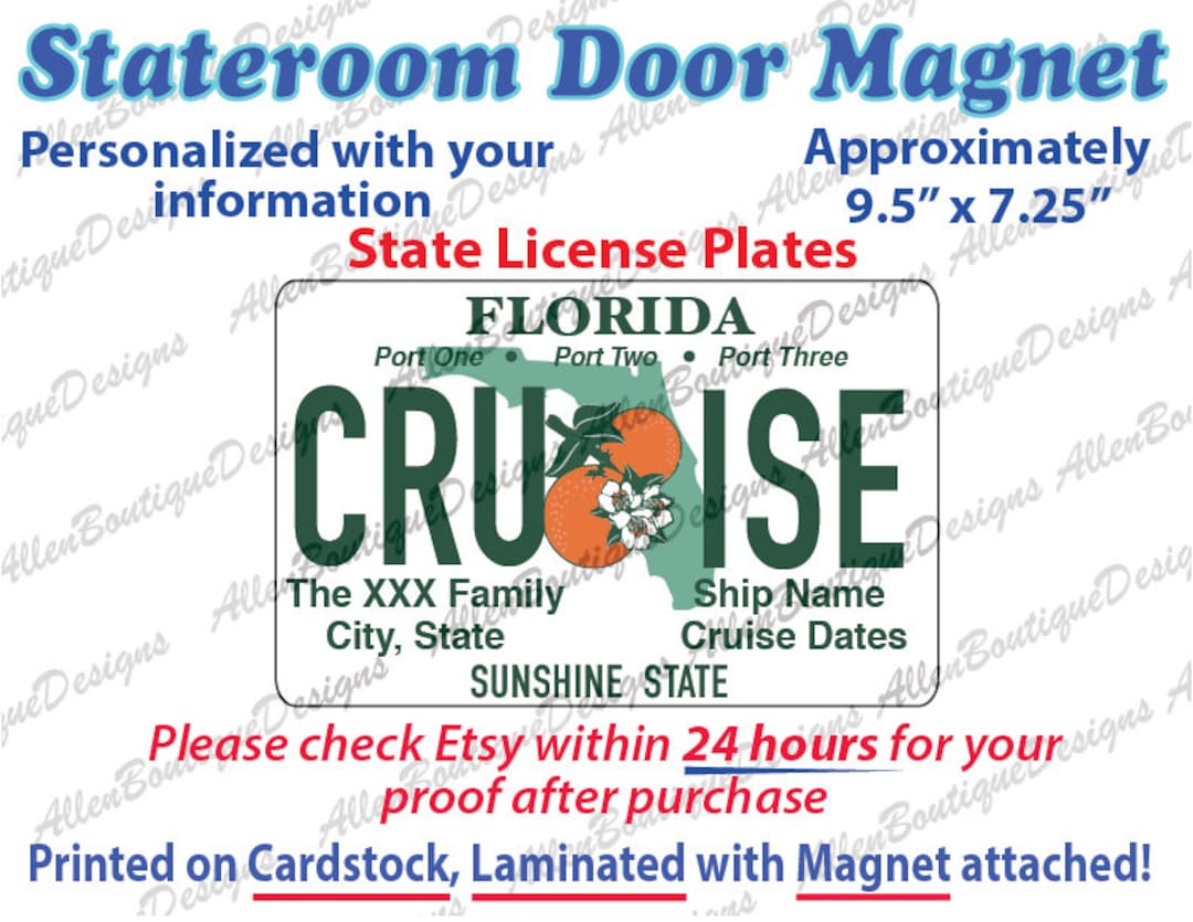 License Plate Stateroom Door Magnet / License Plate Cruise Magnet ...
