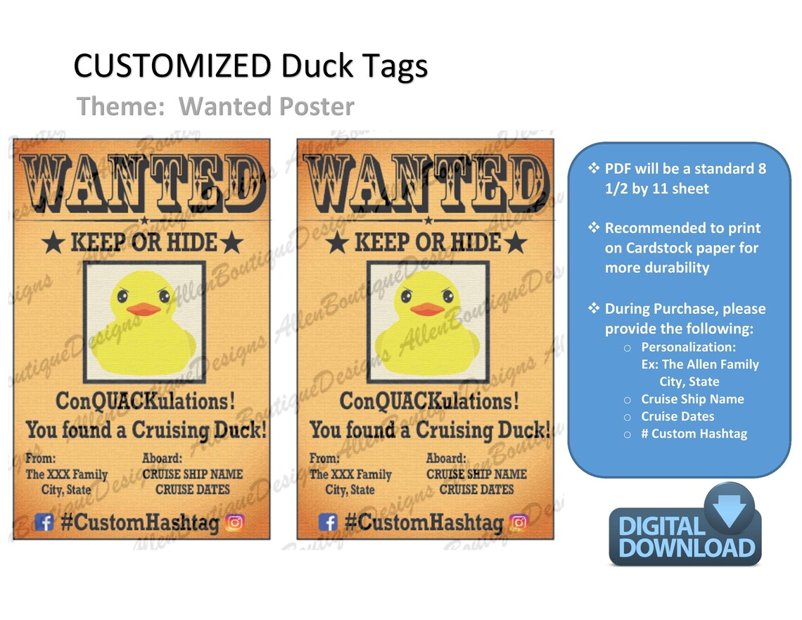 Customized Duck Tags: Wanted Poster / Customized With Your - Etsy