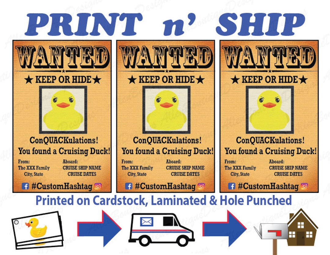 Custom Wanted Poster Duck Tags: Cruise Duck Hunt, Printed & Shipped - Etsy