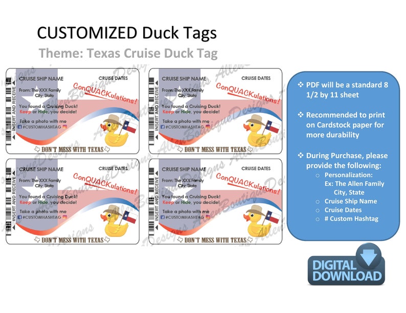 Texas Flag Cruising Duck Tags / Cruise Duck Tags / Customized - Etsy