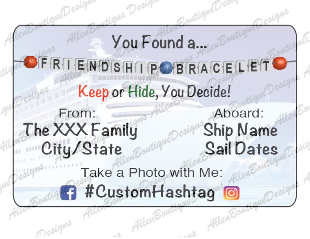 Friendship Bracelet / Cruise Friendship Bracelet Tags / Customized With ...