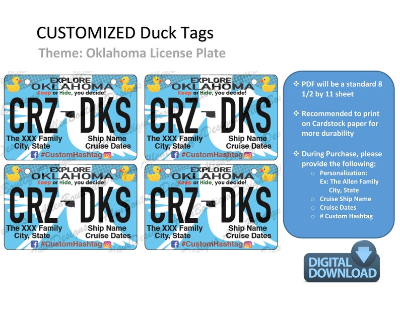 Oklahoma License Plate / Cruise Duck Tags / Customized With - Etsy