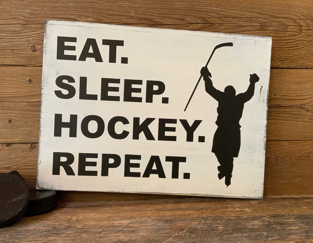 Rustic Eat Sleep Hockey Repeat Wood Sign | Hockey Decor - Etsy