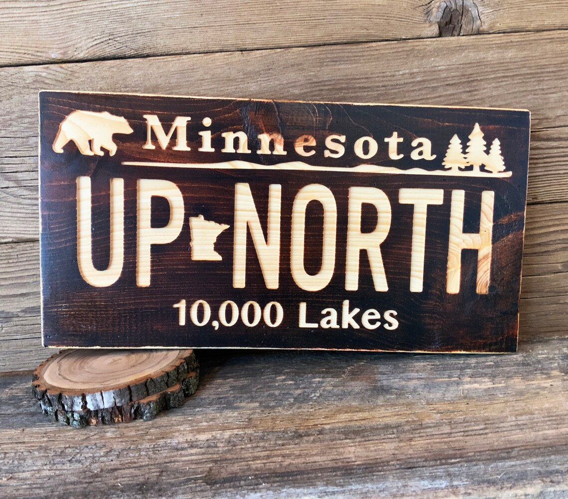 Minnesota up North Wood Signs Bear up North Sign Moose up | Etsy
