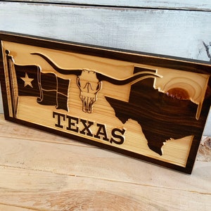 Texas Rustic Wood Sign Texas Longhorn Sign Lone Star State Texas Shape ...