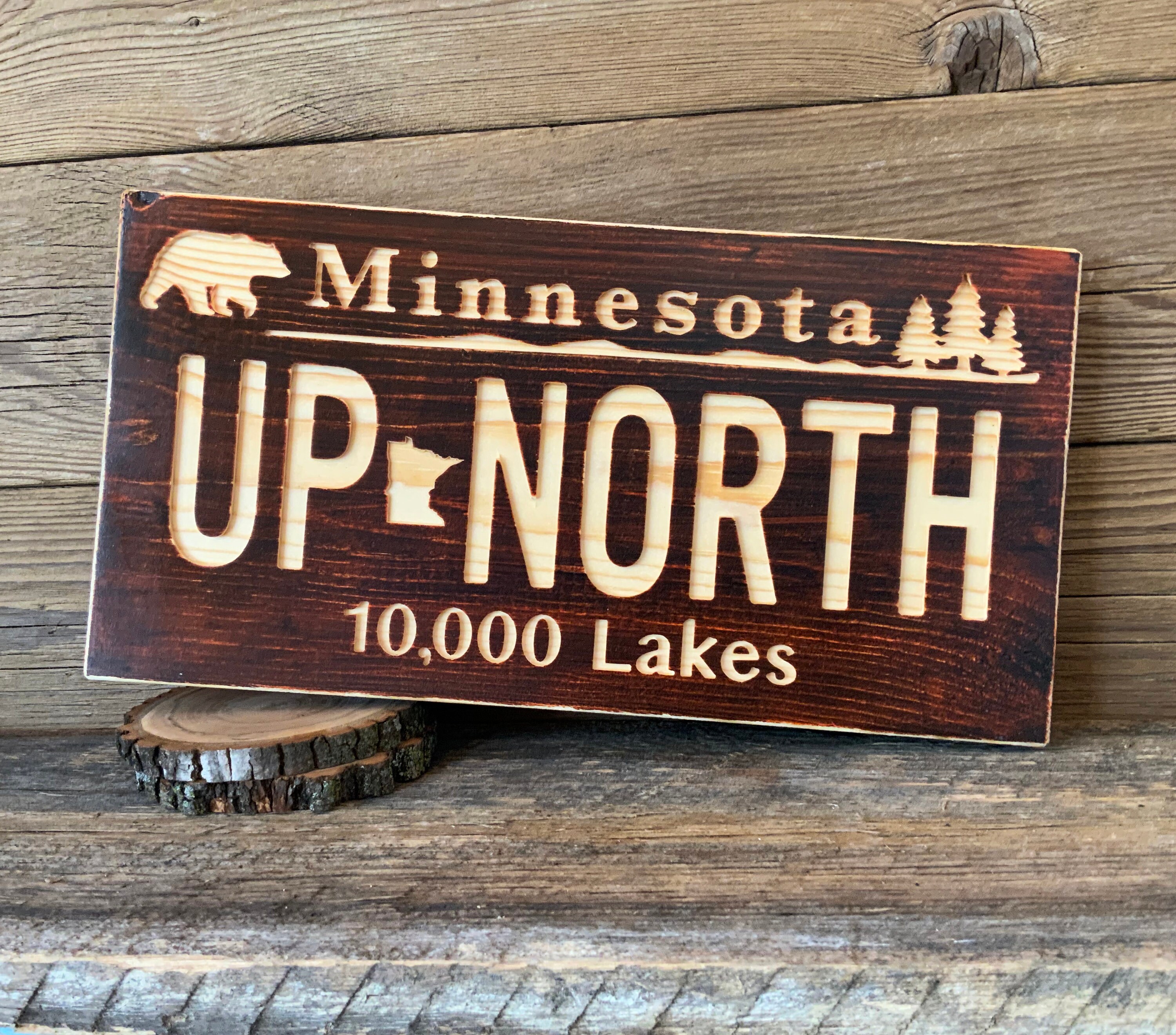 Minnesota up North Wood Signs Bear up North Sign Moose up | Etsy