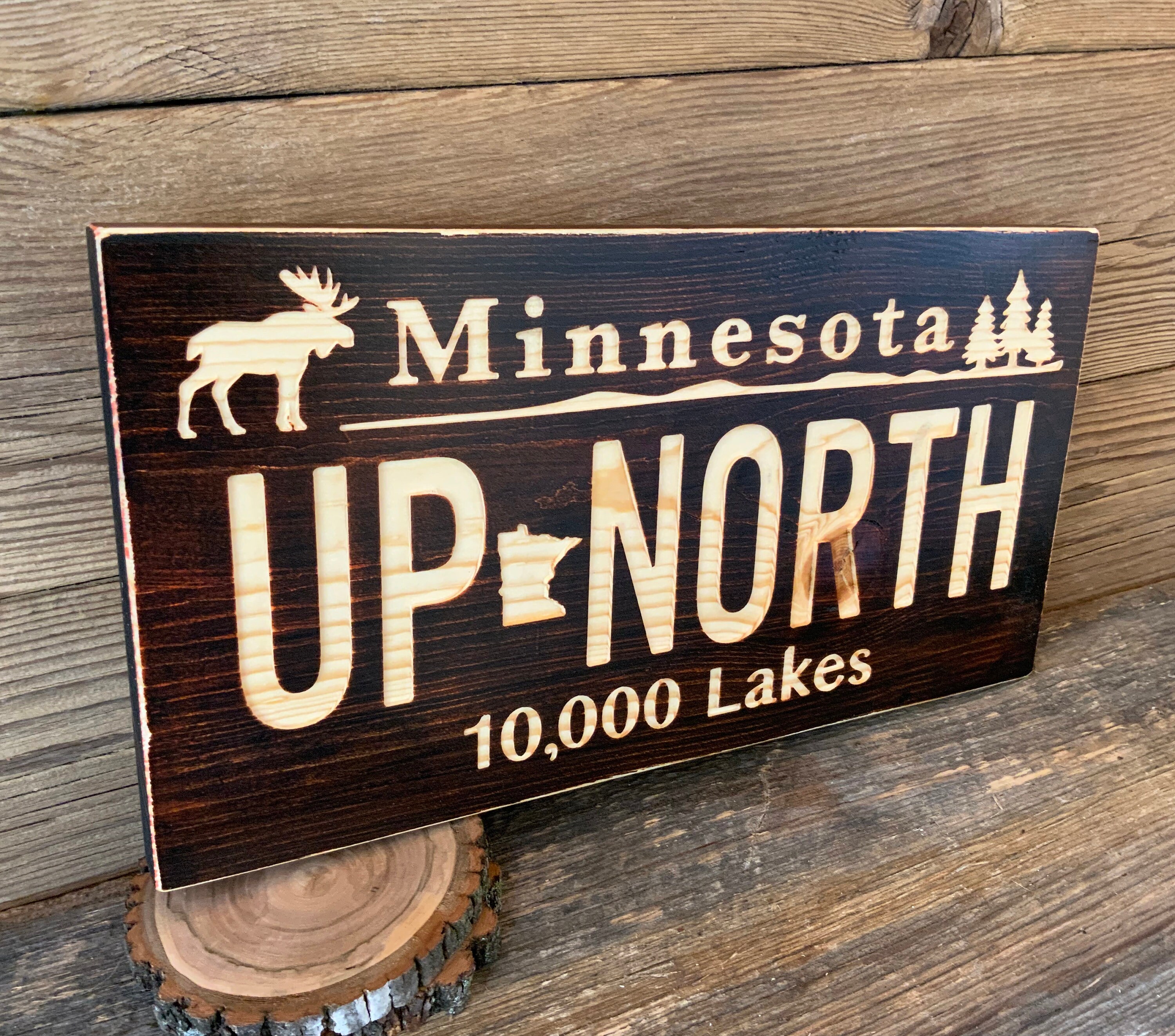 Minnesota up North Wood Signs Bear up North Sign Moose up | Etsy