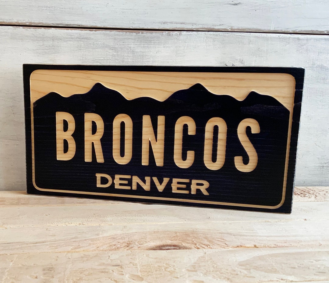 Broncos Football Wood Sign | Denver Bronco Sign | Dark Blue Wood Sign ...