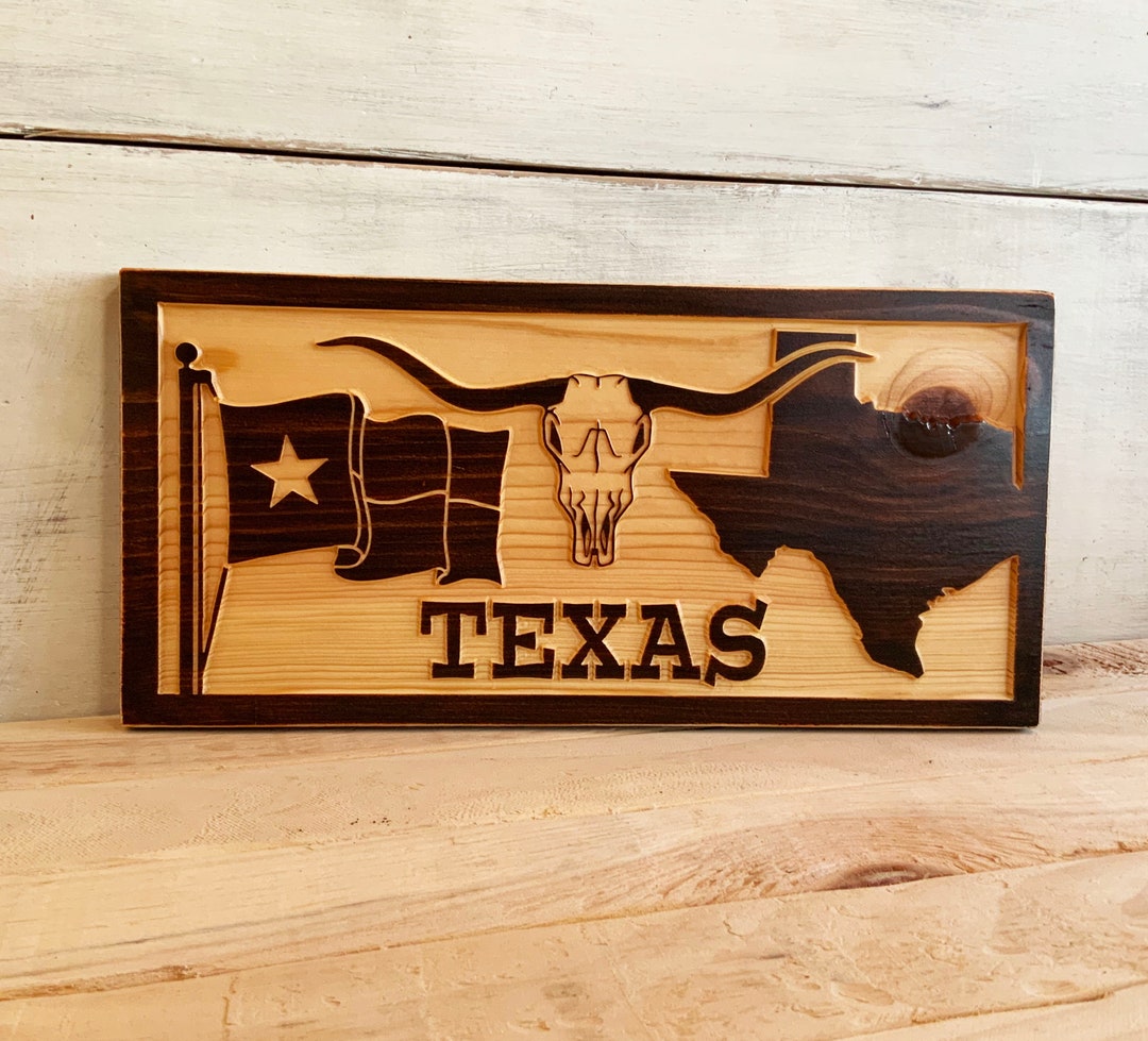 Texas Rustic Wood Sign Texas Longhorn Sign Lone Star State Texas Shape ...