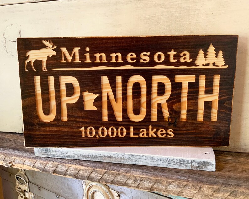 Minnesota up North Wood Signs Bear up North Sign Moose up - Etsy
