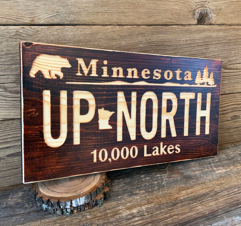 Minnesota up North Wood Signs Bear up North Sign Moose up - Etsy