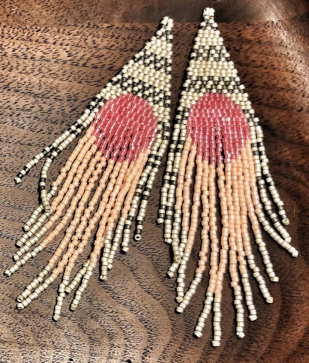 Sassy Sunset-cherokee Hand Beaded Earrings, Colors of Opal, Pinks and ...